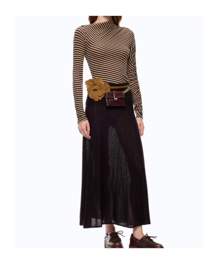 PINKO Pinko Striped Ruched Detail Fine Knit Top